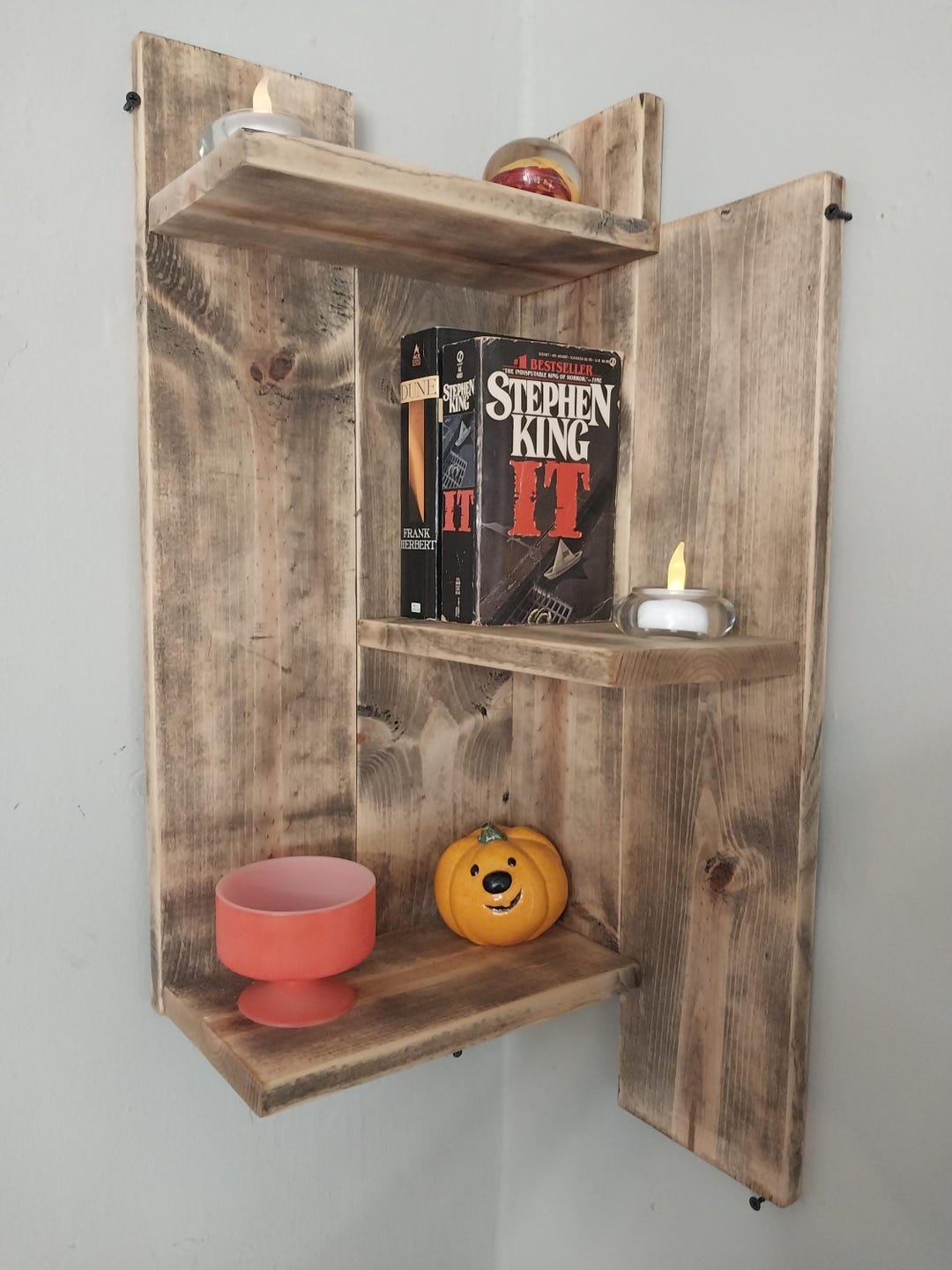 Rustic Wooden Corner Shelf 3 Tier Solid Wood - Etsy