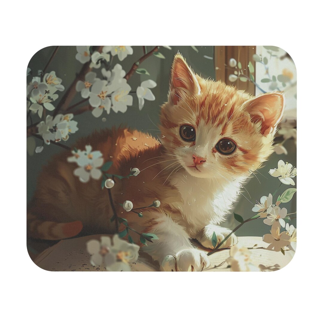 Adorable Floral Cat Mouse Pad, Cute Desk Accessory, Pet Lover Gift ...