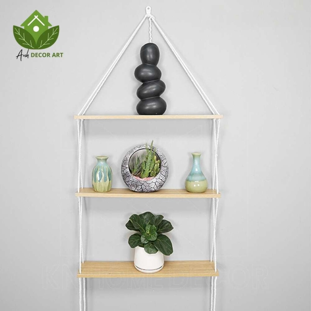 Boho Floating Rope Shelf 3 Tier Hanging Shelf - Etsy