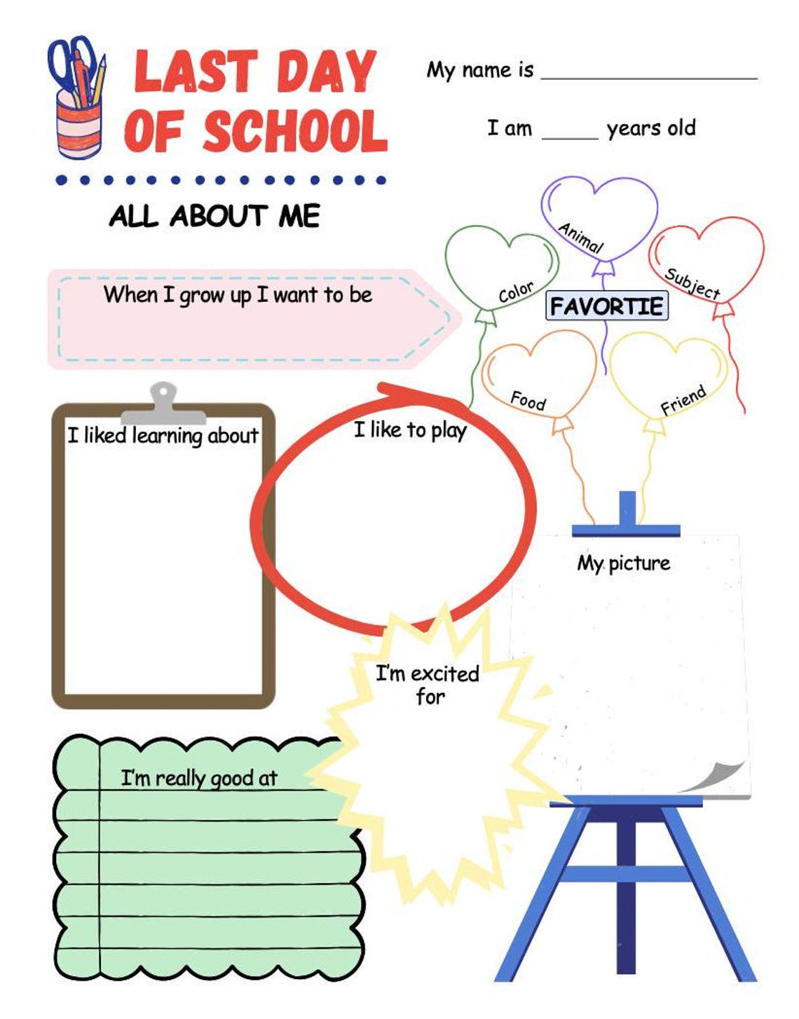First Day of School All About Me Printable PDF With BONUS Last Day of ...