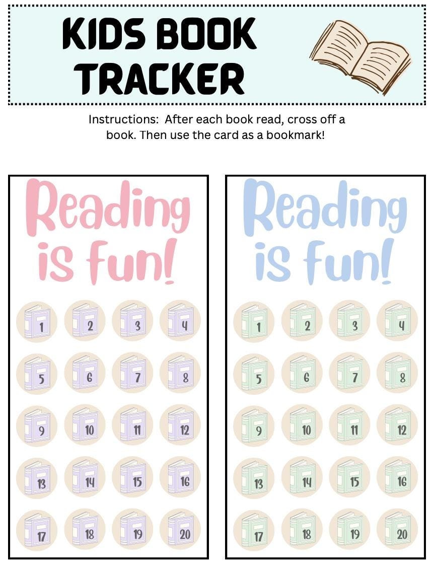 Printable Kids Book Tracker, Instant Download, Boy or Girl Book Tracker ...
