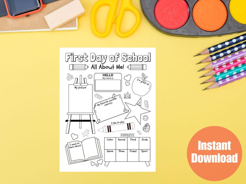 First Day of School - All About Me Coloring Sheet (printable PDF) - Etsy