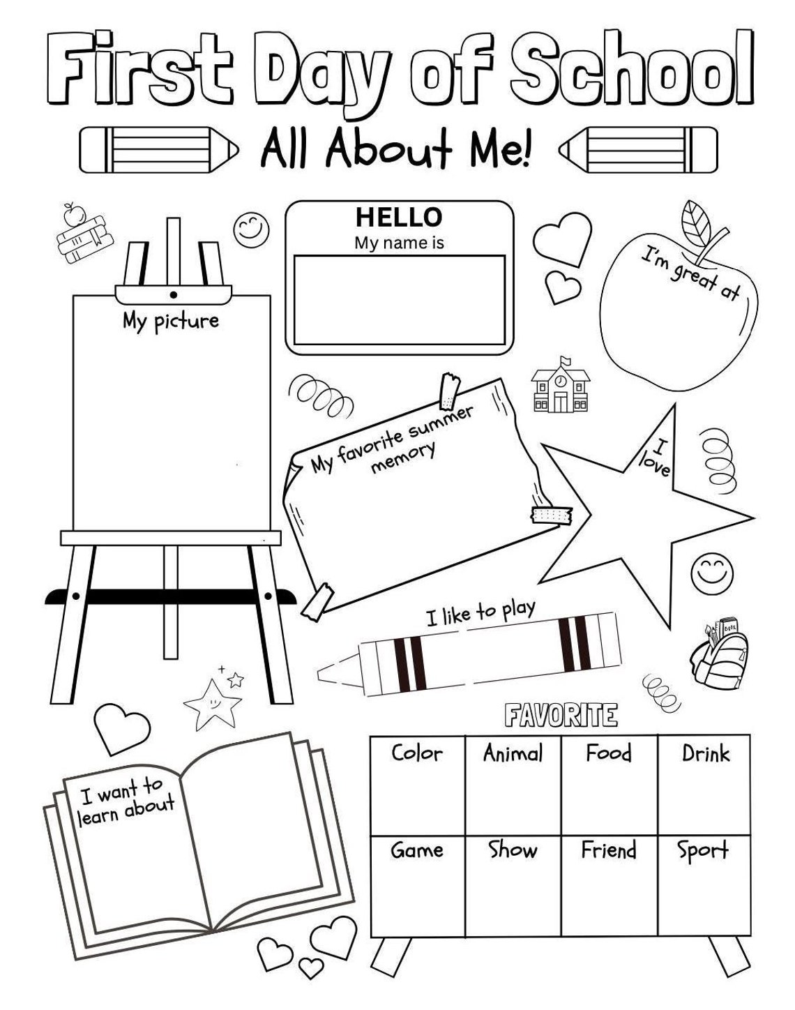 First Day of School - All About Me Coloring Sheet (printable PDF) - Etsy