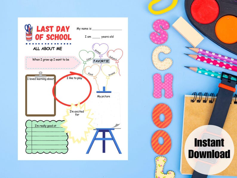 First Day of School All About Me Printable PDF With BONUS Last Day of ...