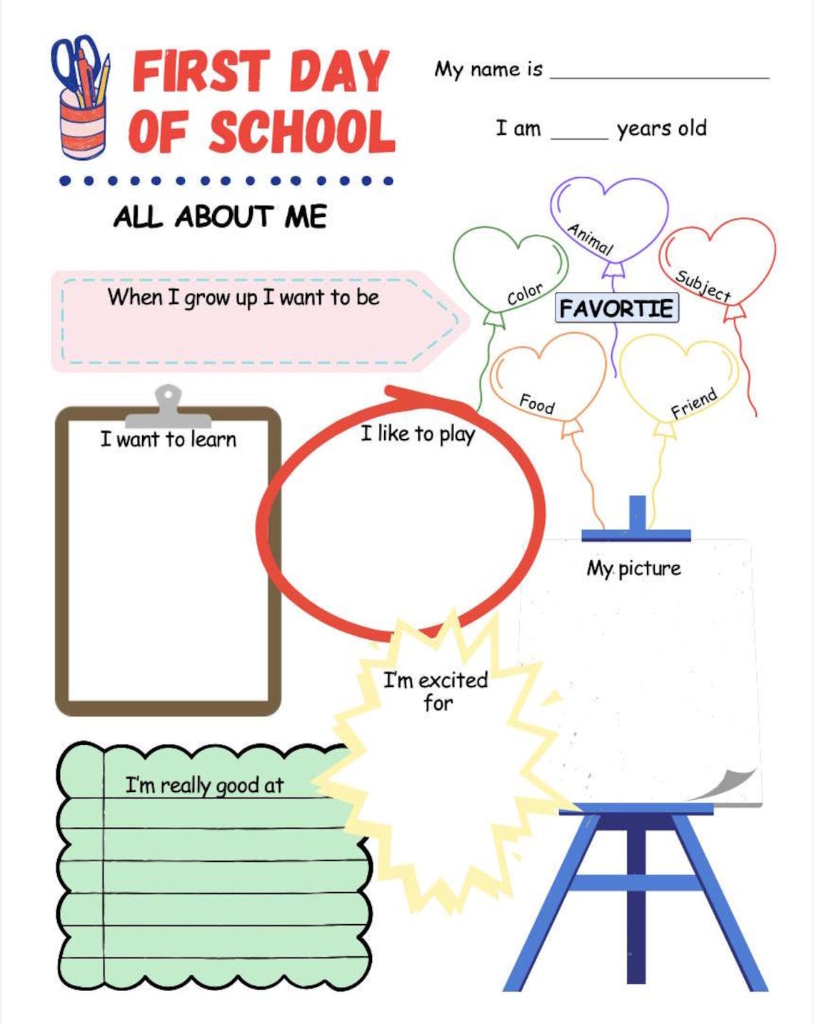 First Day of School All About Me Printable PDF With BONUS Last Day of ...