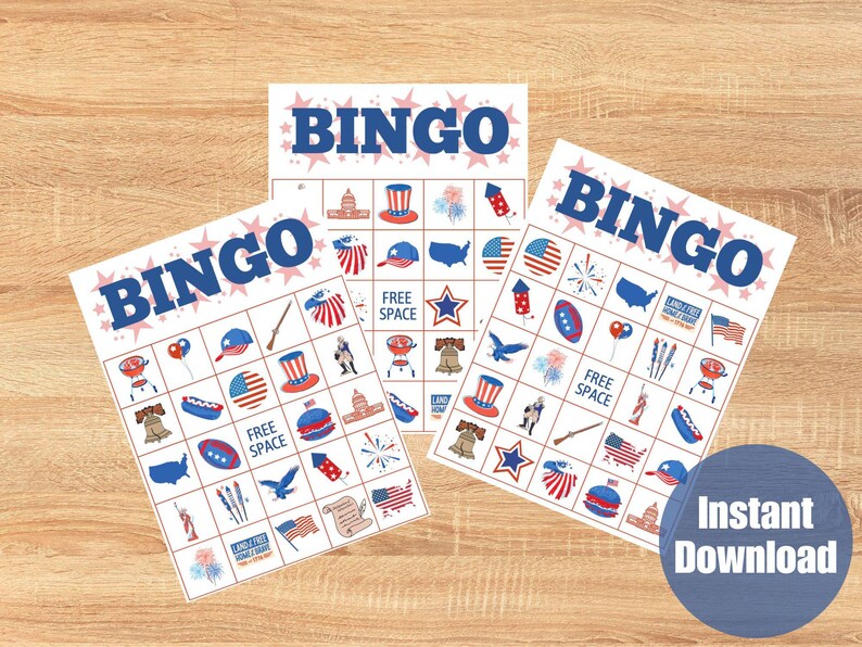 Printable Bingo Cards, American Theme, Instant Download Bingo Cards ...