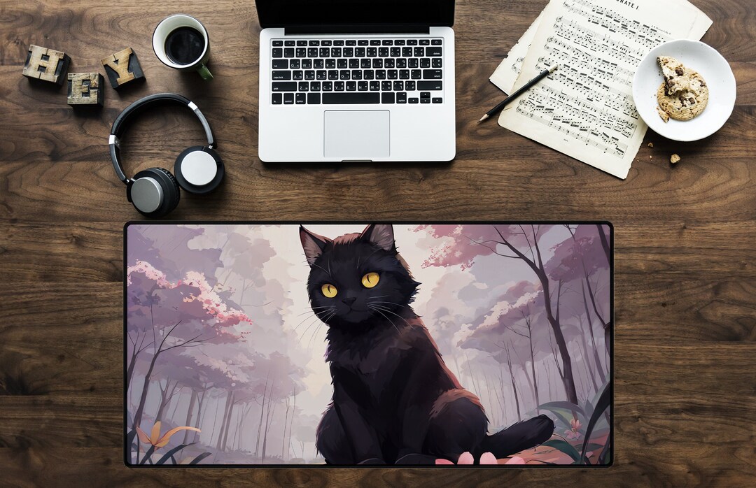 Sakura Desk Mat, Cat Desk Mat, Pink Flower Desk Mat, Cherry Blossom ...