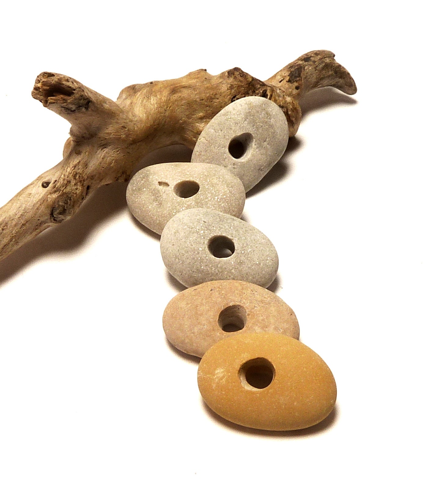 SUNFLOWER Drilled Beach Stones Stack Cairn Pebbles Spacers Natural ...