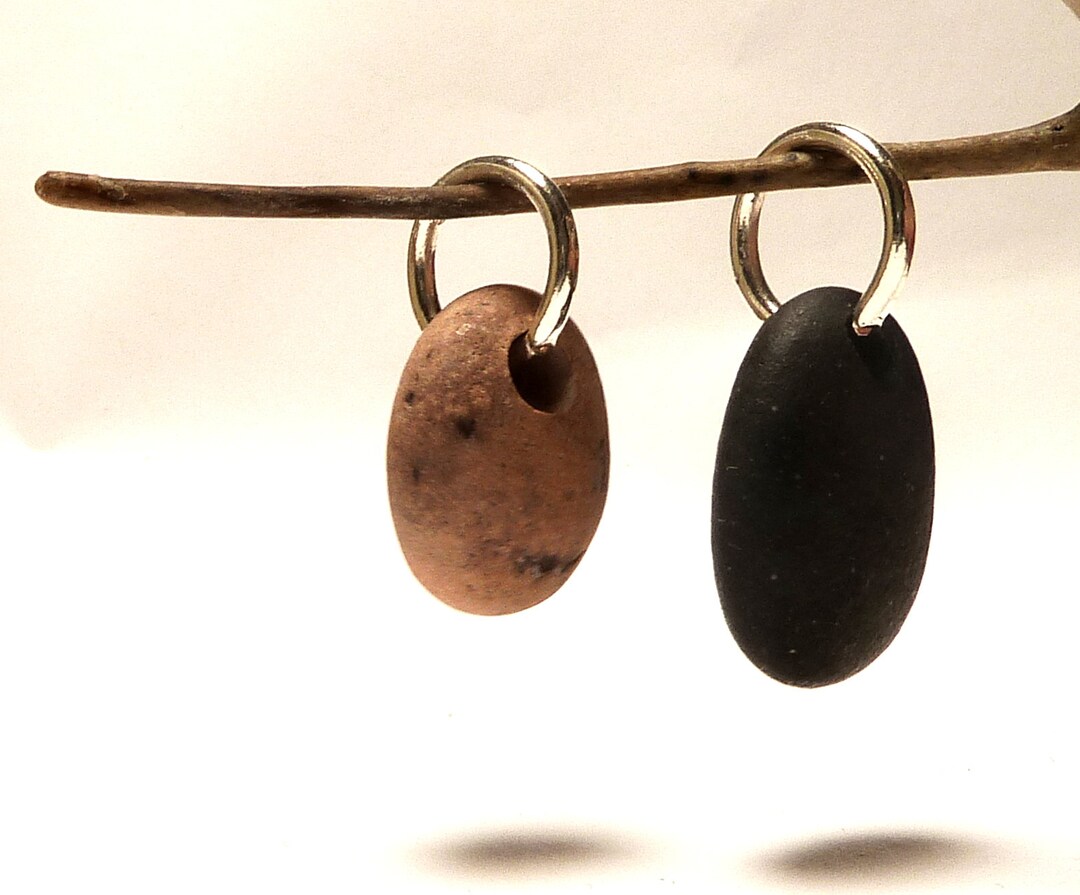 PINK and BLACK Drilled Beach Pebble Pendant Charms Natural Finds Lake ...