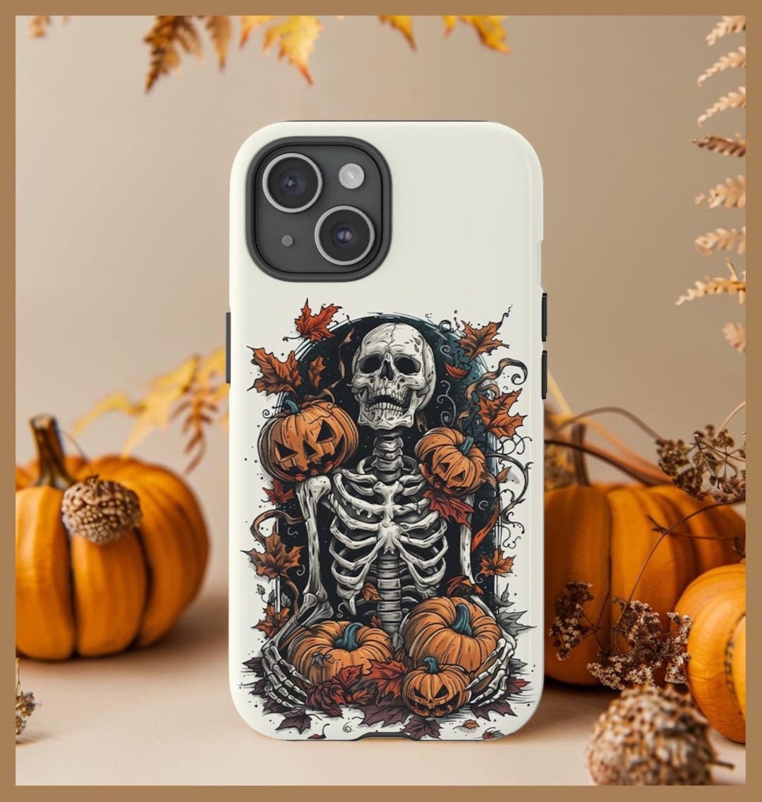 Retro Halloween Skeleton Pumpkin Phone Case, Spooky Skeleton Phone Case ...