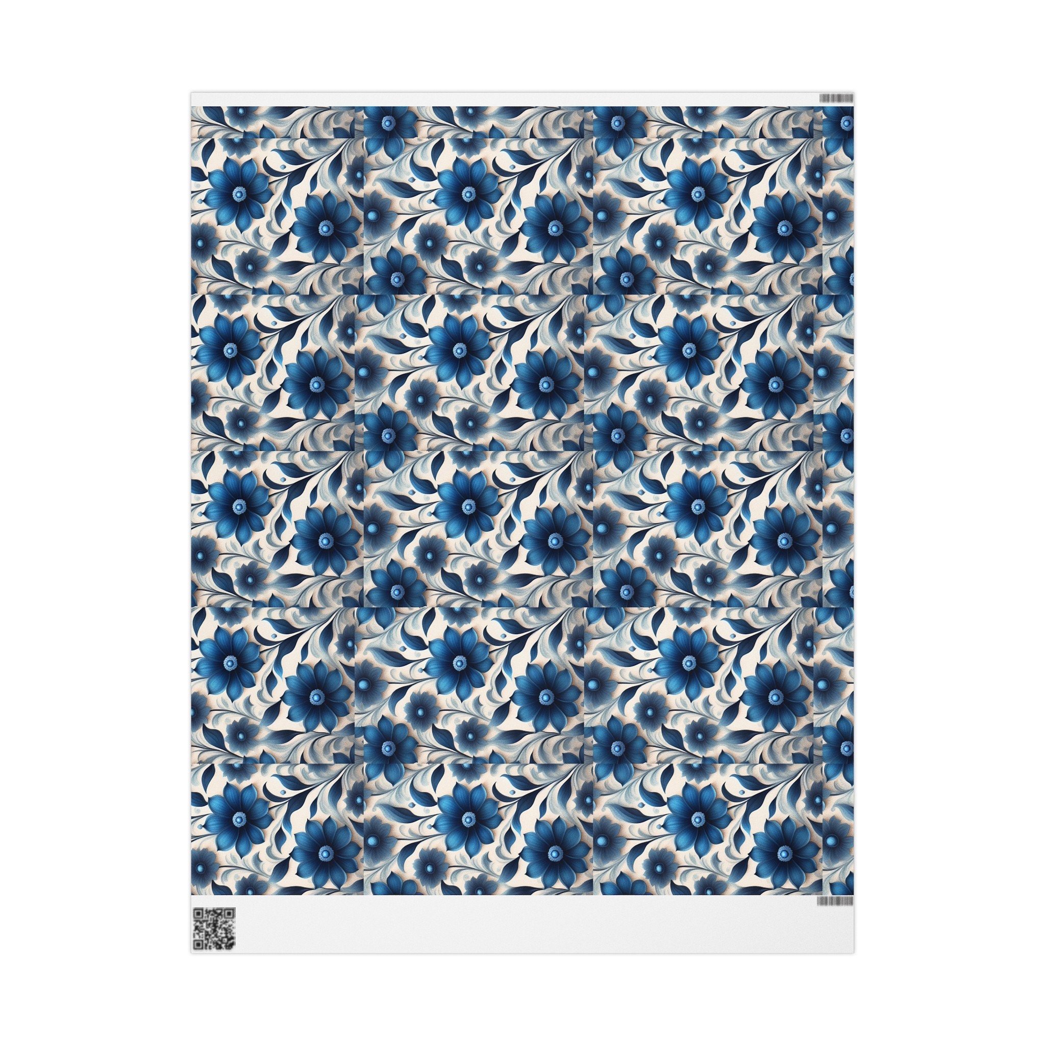 Classy Blue Floral Pattern Luxury Wrapping Paper, Decorative Flower ...