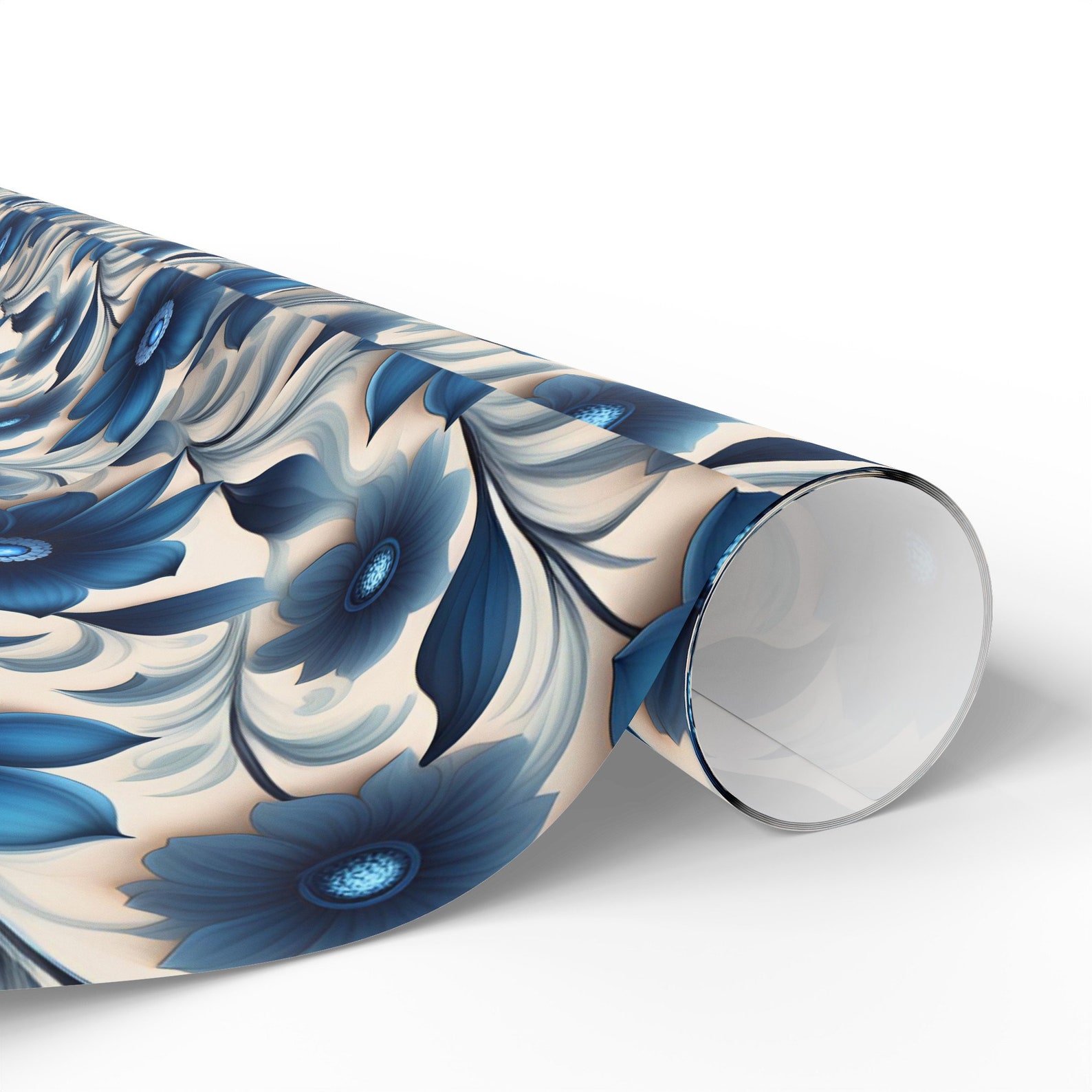 Classy Blue Floral Pattern Luxury Wrapping Paper, Decorative Flower ...