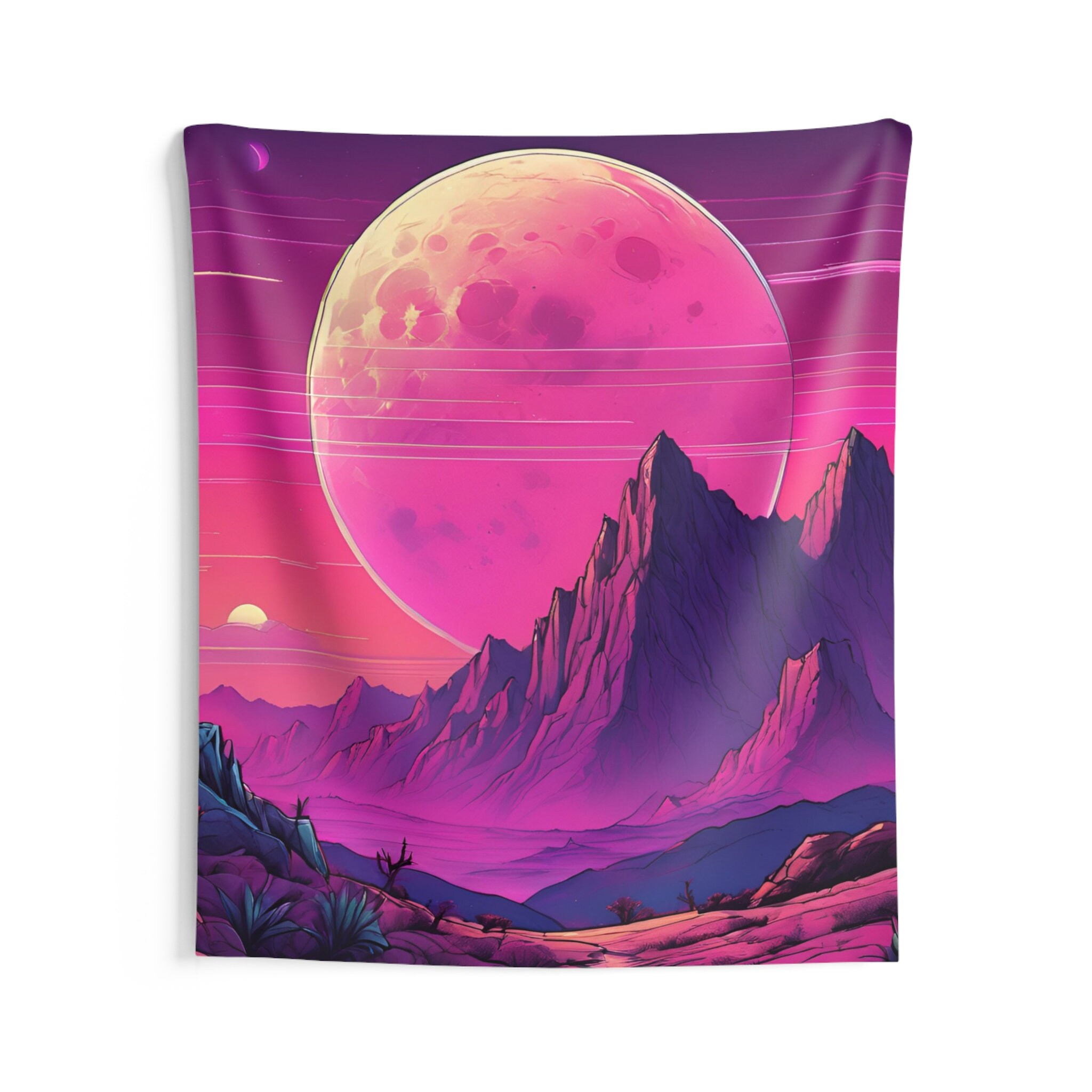 Synthwave Moon and Mountain Wall Tapestry, College Landscape Hanging ...
