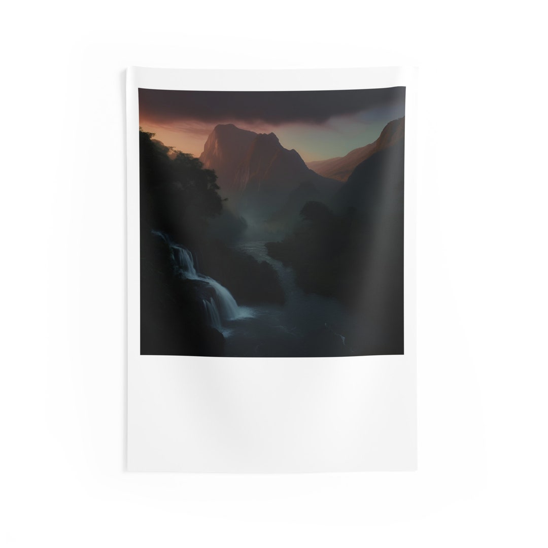 Polaroid Picture Dusk Waterfall Nature Tapestry, Fun Wall Art, Custom ...