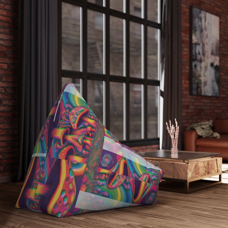 Psychedelic Mushroom Bean Bag Chair Cover, Trippy Technicolor Mushrooms ...