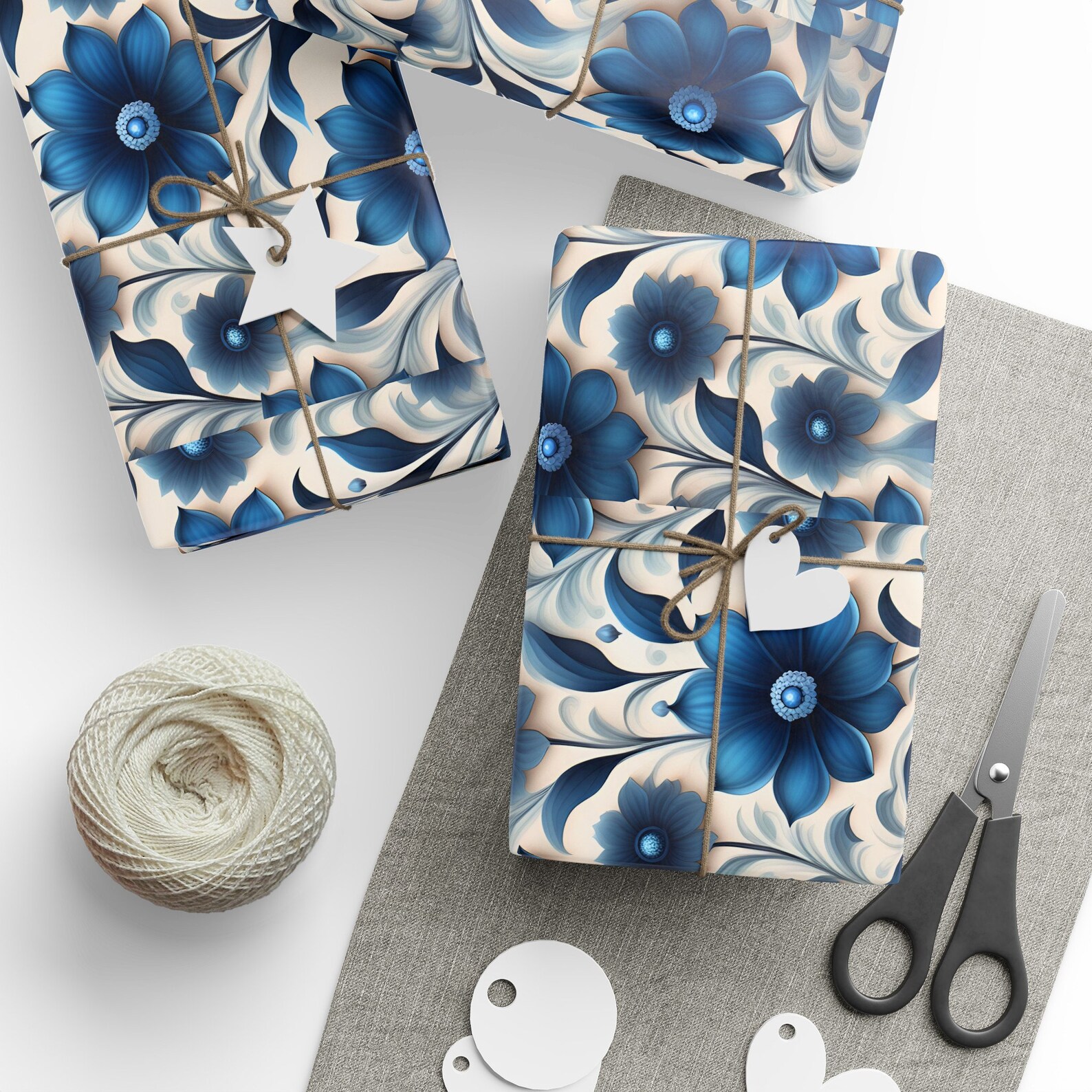 Classy Blue Floral Pattern Luxury Wrapping Paper, Decorative Flower ...