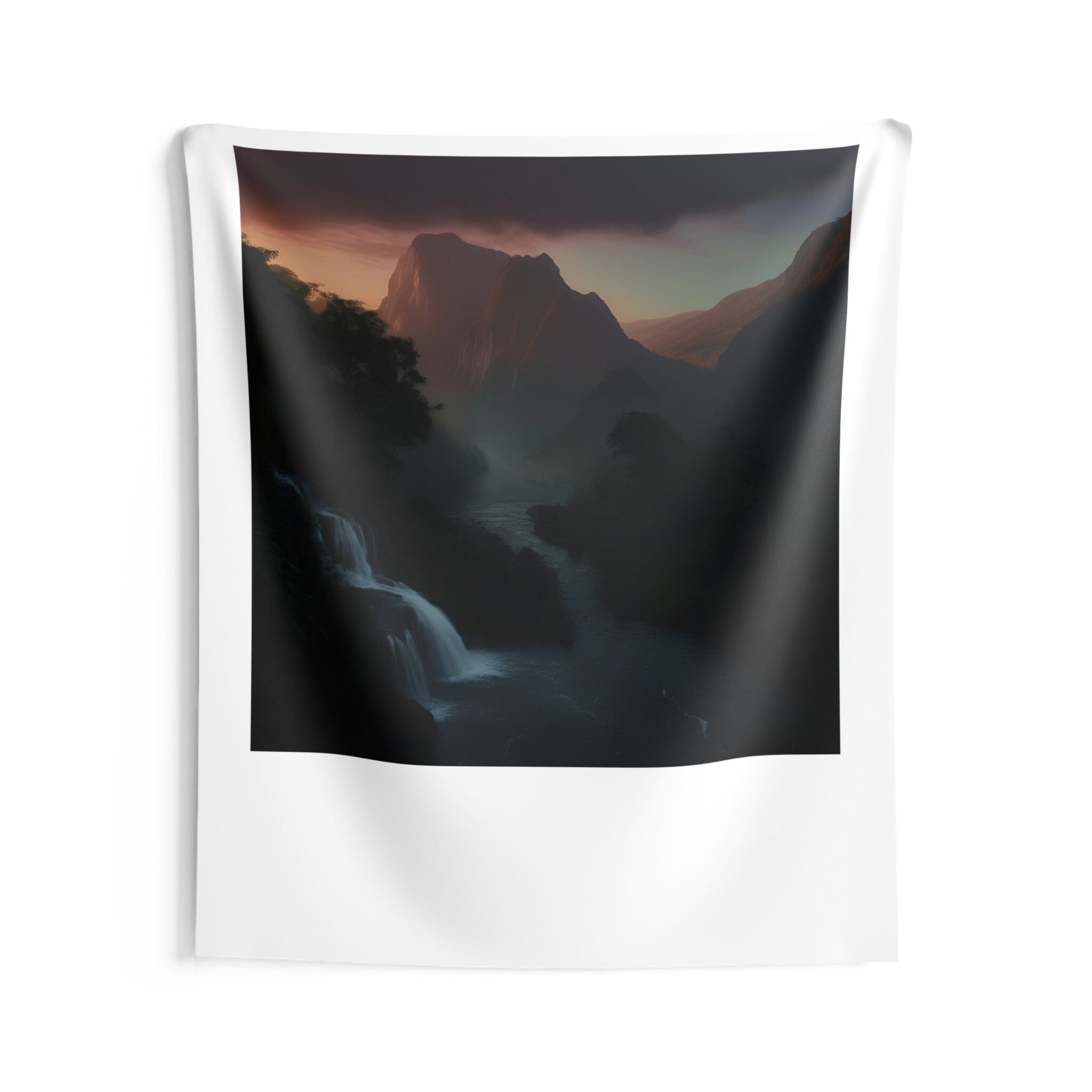 Polaroid Picture Dusk Waterfall Nature Tapestry, Fun Wall Art, Custom ...