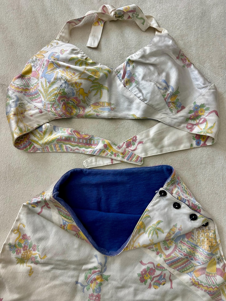 1940s RARE Satin Novelty 2 Pieces Bathing Suit With Button Side ...