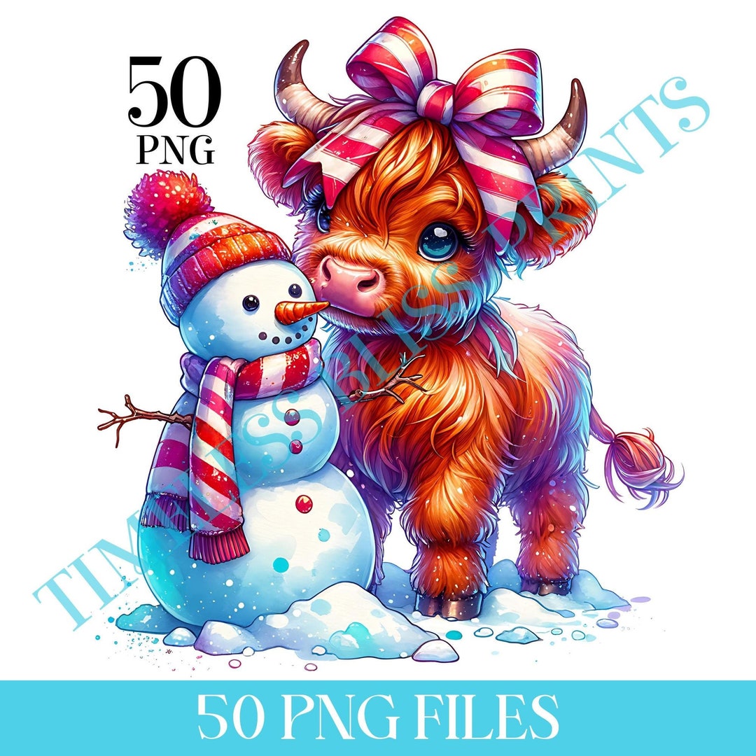 50 Bundle Christmas Highland Cow PNG Cute Highland Cow Winter Clipart ...