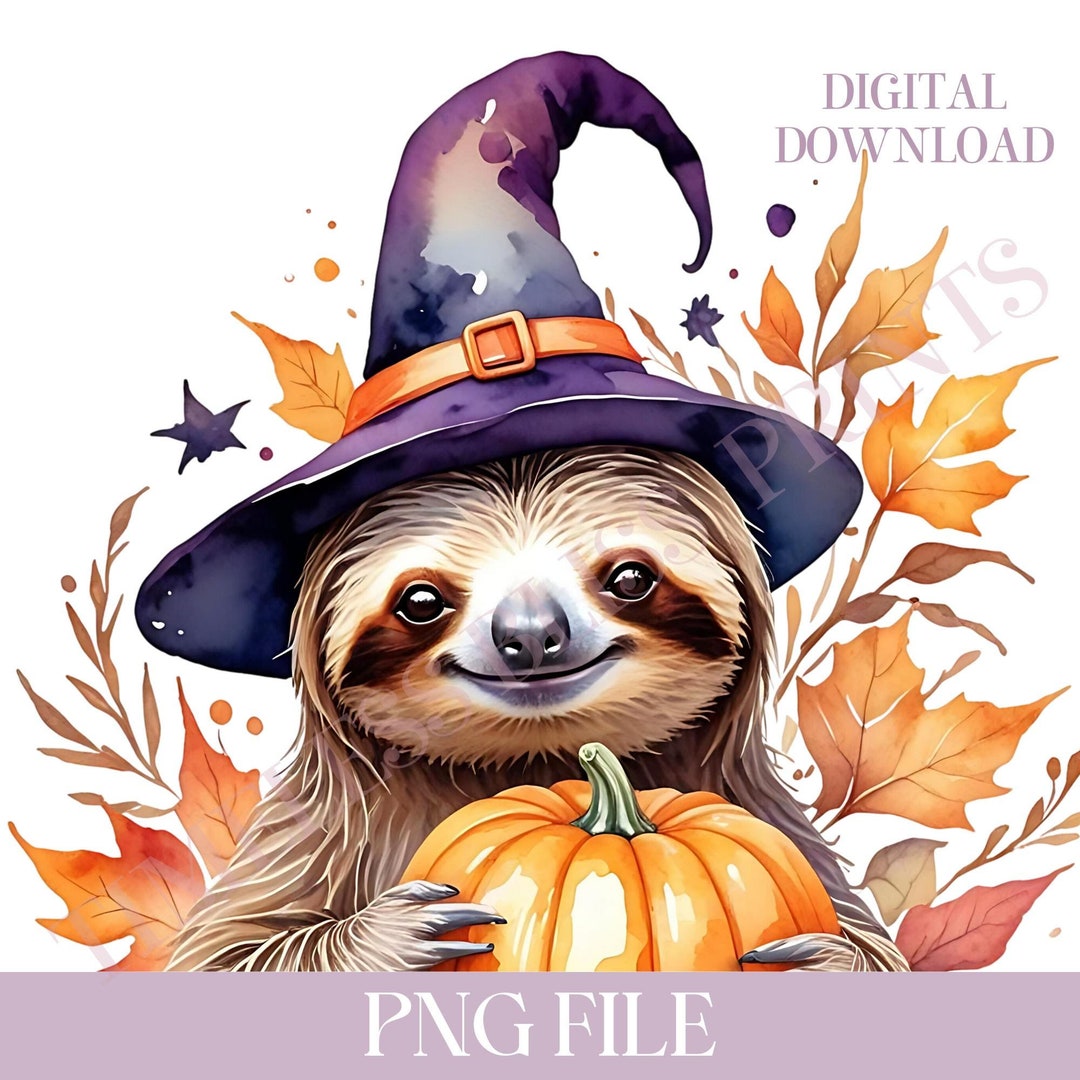 Halloween Sloth PNG Fall Cute Sloth Clipart Autumn POD Sublimation ...