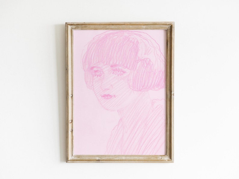 Vintage Coquette Print Pink Girl Sketch Antique Girl Drawing Wall Art ...