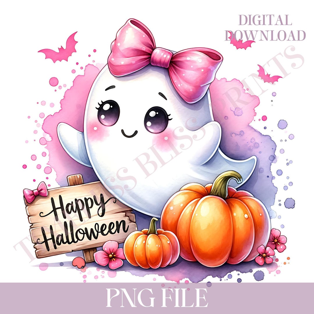 Coquette Ghost PNG Cute Pink Ghost PNG Pink Halloween Clipart Ghost Bow ...