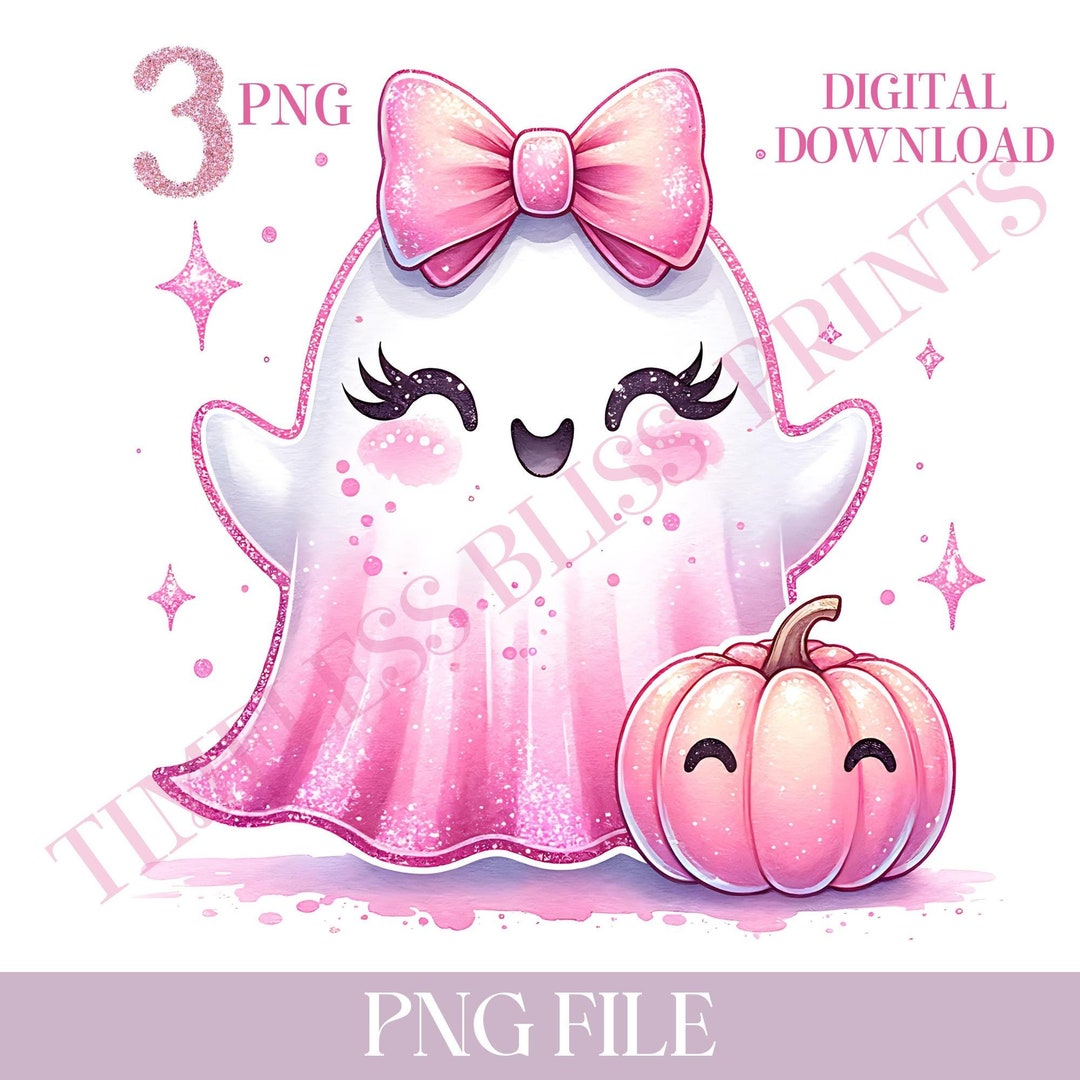 3 Coquette Ghost PNG Cute Girly Pink Glitter Ghost PNG Pink Halloween ...
