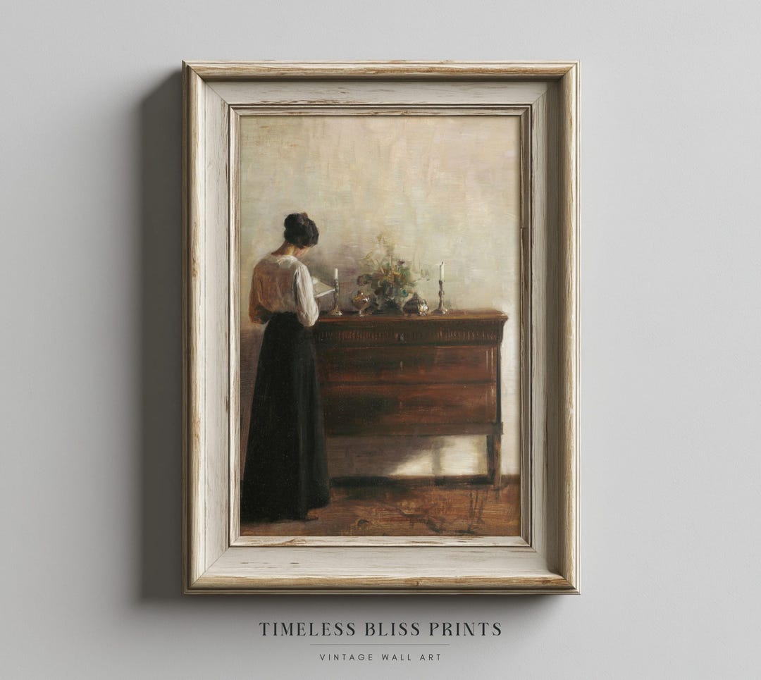 Vintage Moody Woman Reading Printable Art Antique Woman Reading Book ...