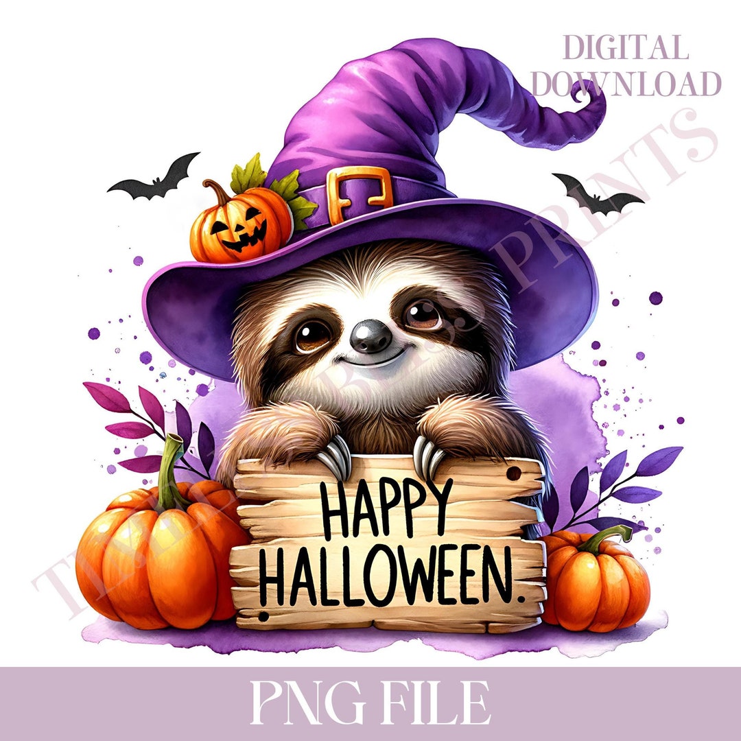 Halloween Sloth PNG Fall Cute Sloth Clipart Autumn POD Sublimation ...