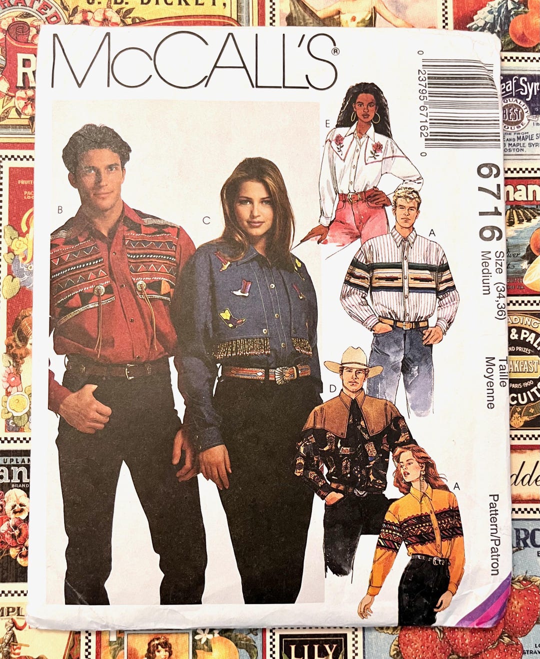 Vintage 1990's Men's, Women's Western Shirt Sewing Pattern - Mccall's ...