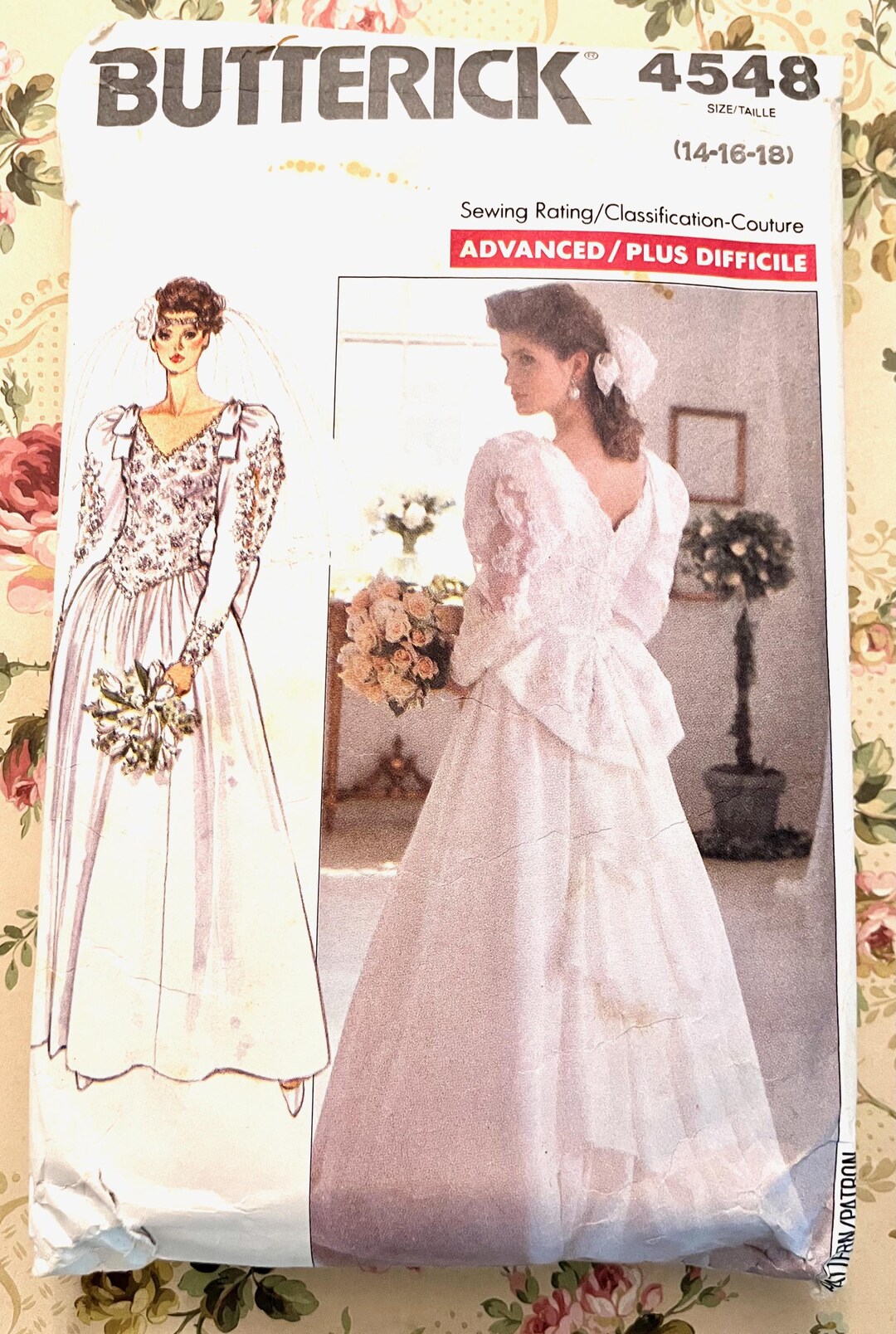 1990s Wedding Dress Sewing Pattern: Butterick 4548, Sizes 14-16 (cut ...
