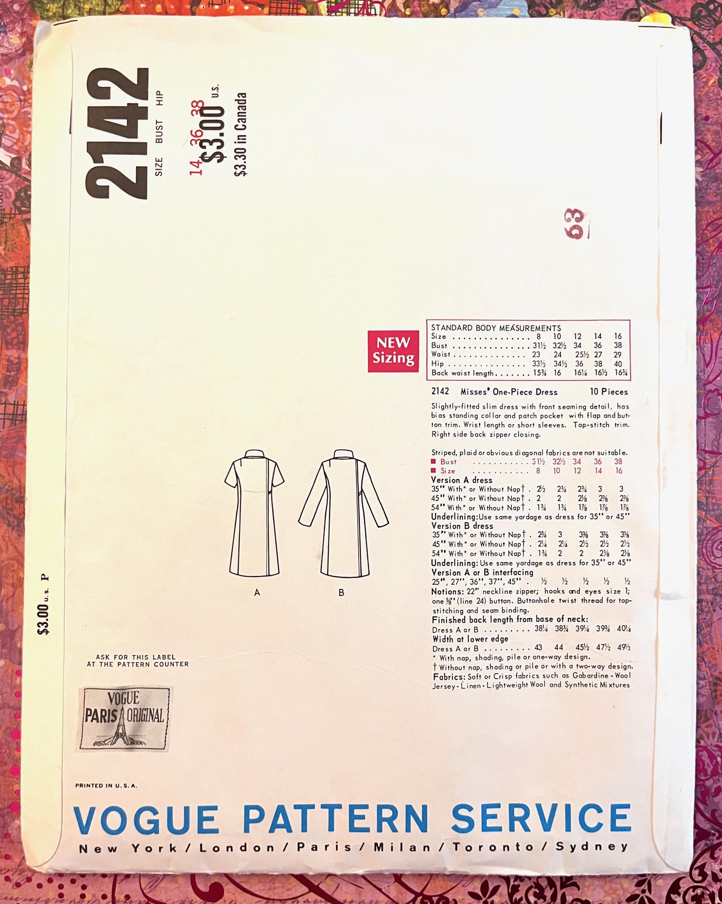 Vintage 1960's Pierre Balmain Women's Dress Pattern - Vogue 2142 - Size ...