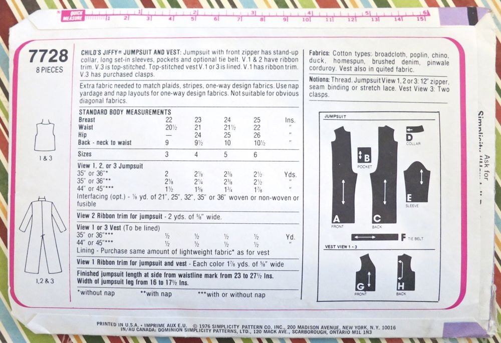 Vintage 1970s Girls Jumpsuit Pattern With Vest Simplicity 7728 Size 5 ...