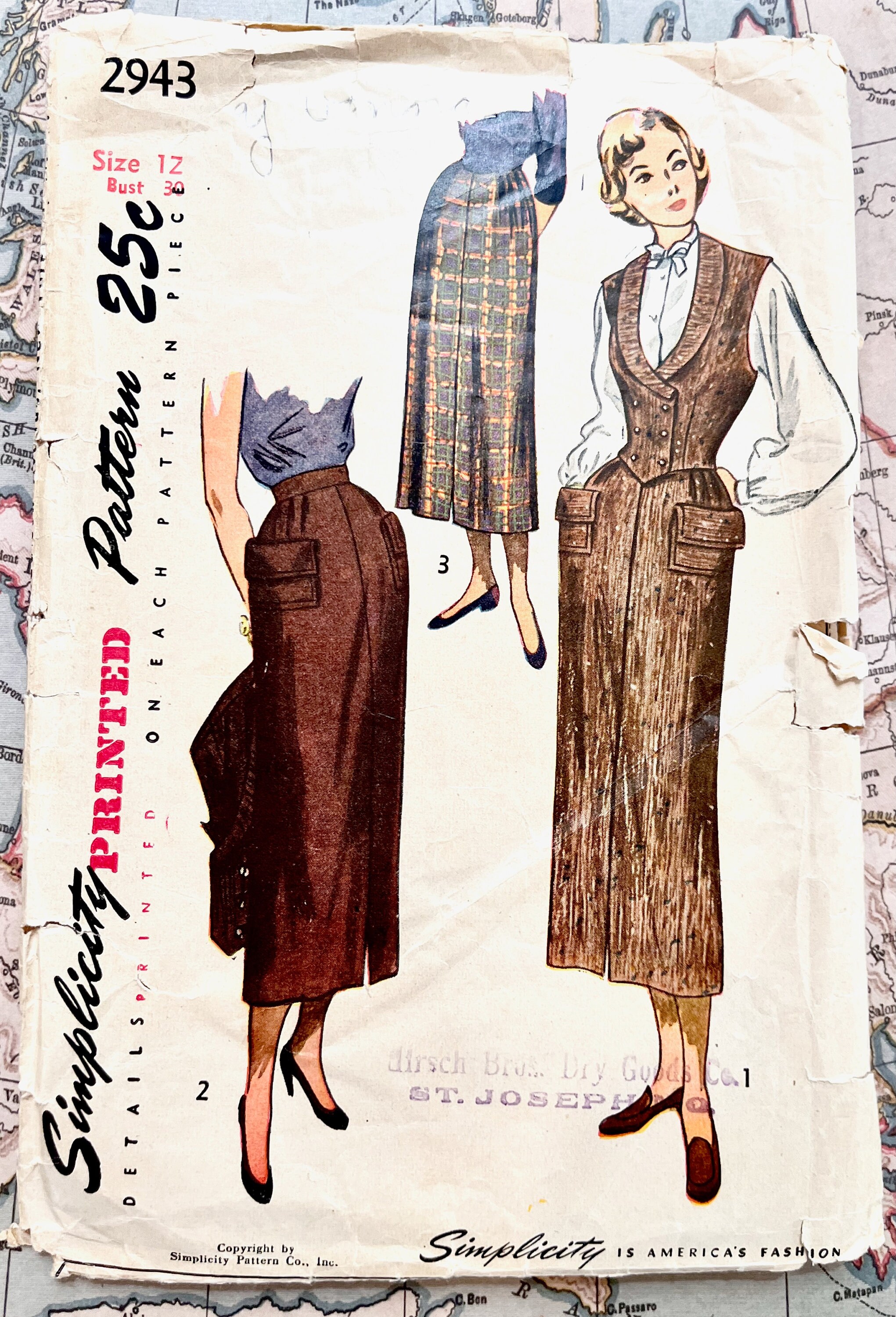 Vintage 1940's Women's Skirt and Weskit or Vest Sewing Pattern ...