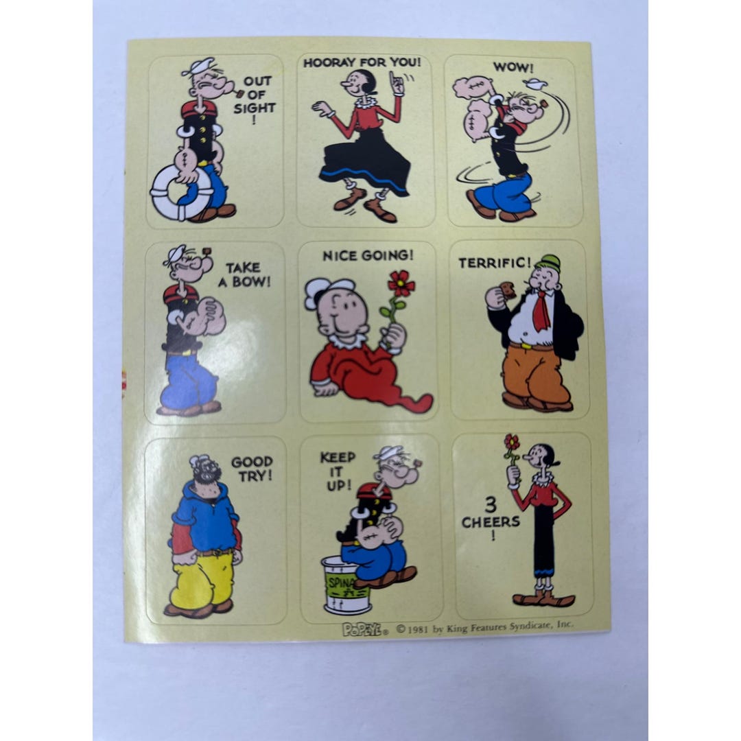 1981 Vintage Popeye Stickers 1 Sheet - Etsy
