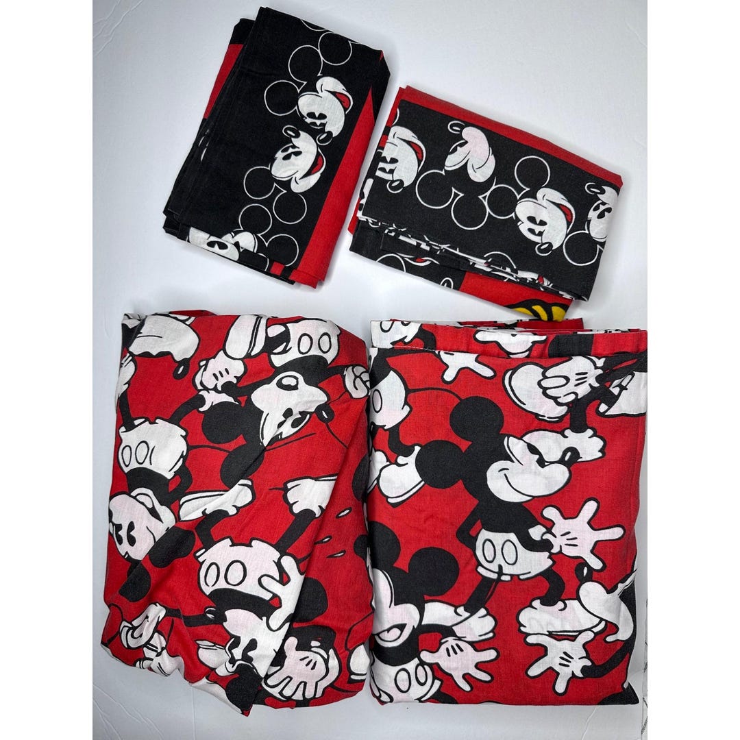Vintage Mickey Mouse Twin Sheet Set Red Black *elastic Stretched* - Etsy
