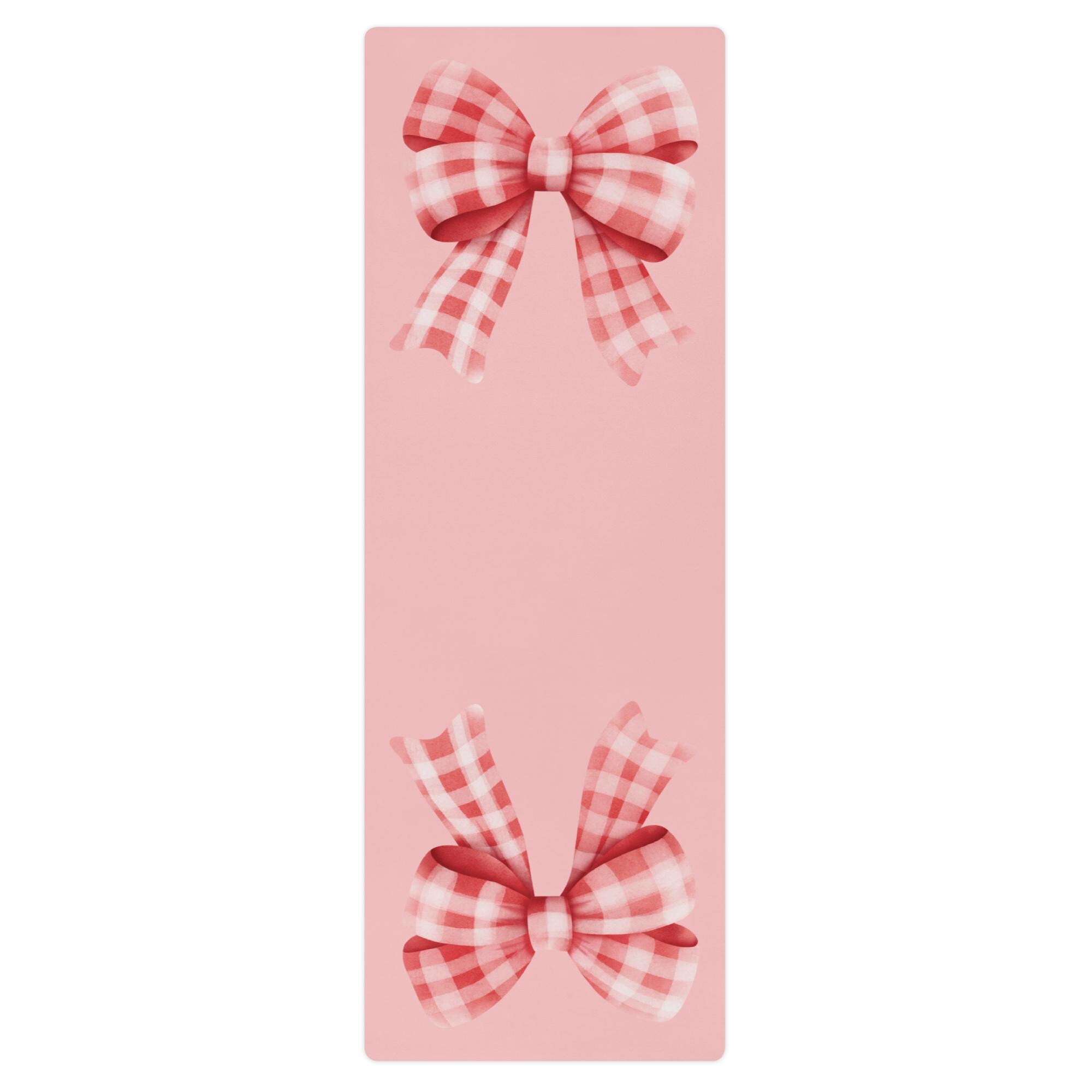 Pink Yoga Mat Bow Design Fitness Mat Pink and White Checker Ribbon Yoga ...