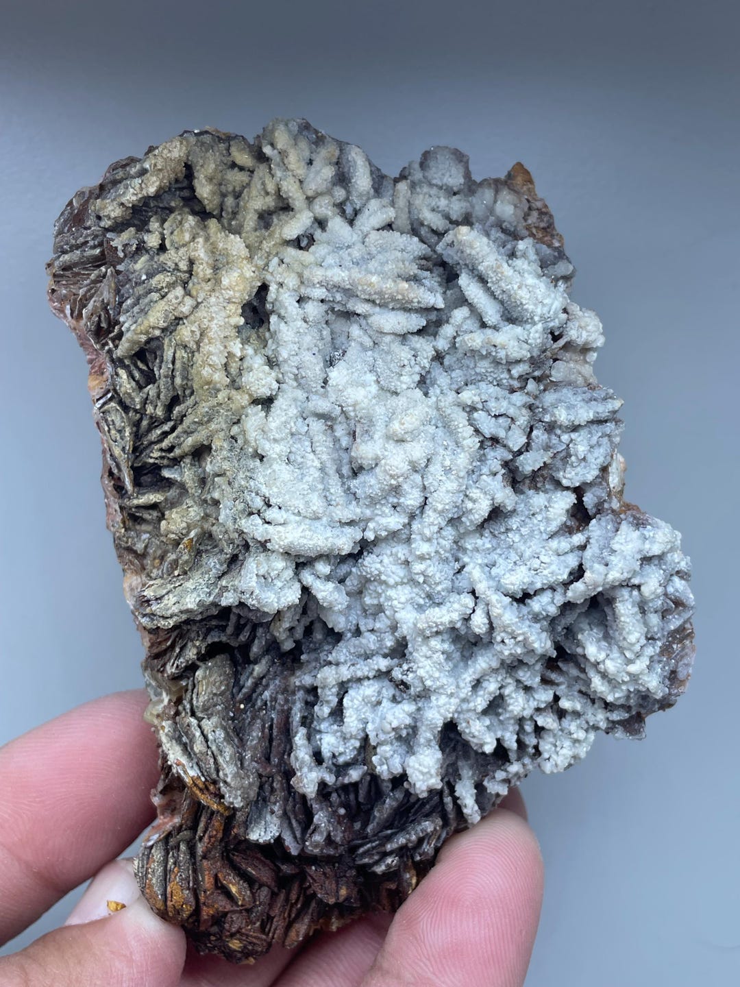 Crystallized Calcite on Barite, Stunning Contrast With Metallic Touch ...