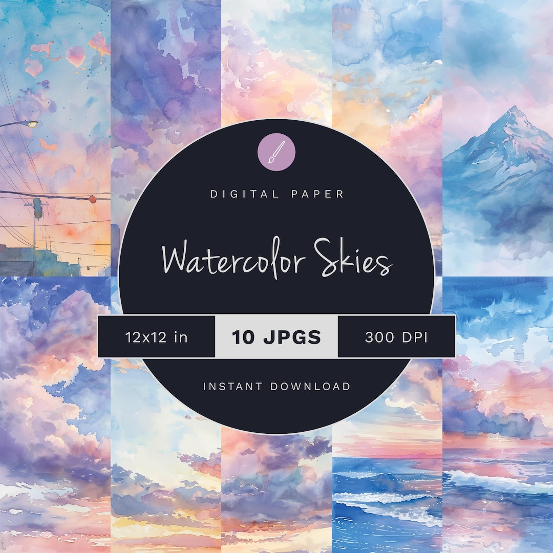 Watercolor Skies | Watercolor Sky | Digital Paper Pack | Digital ...