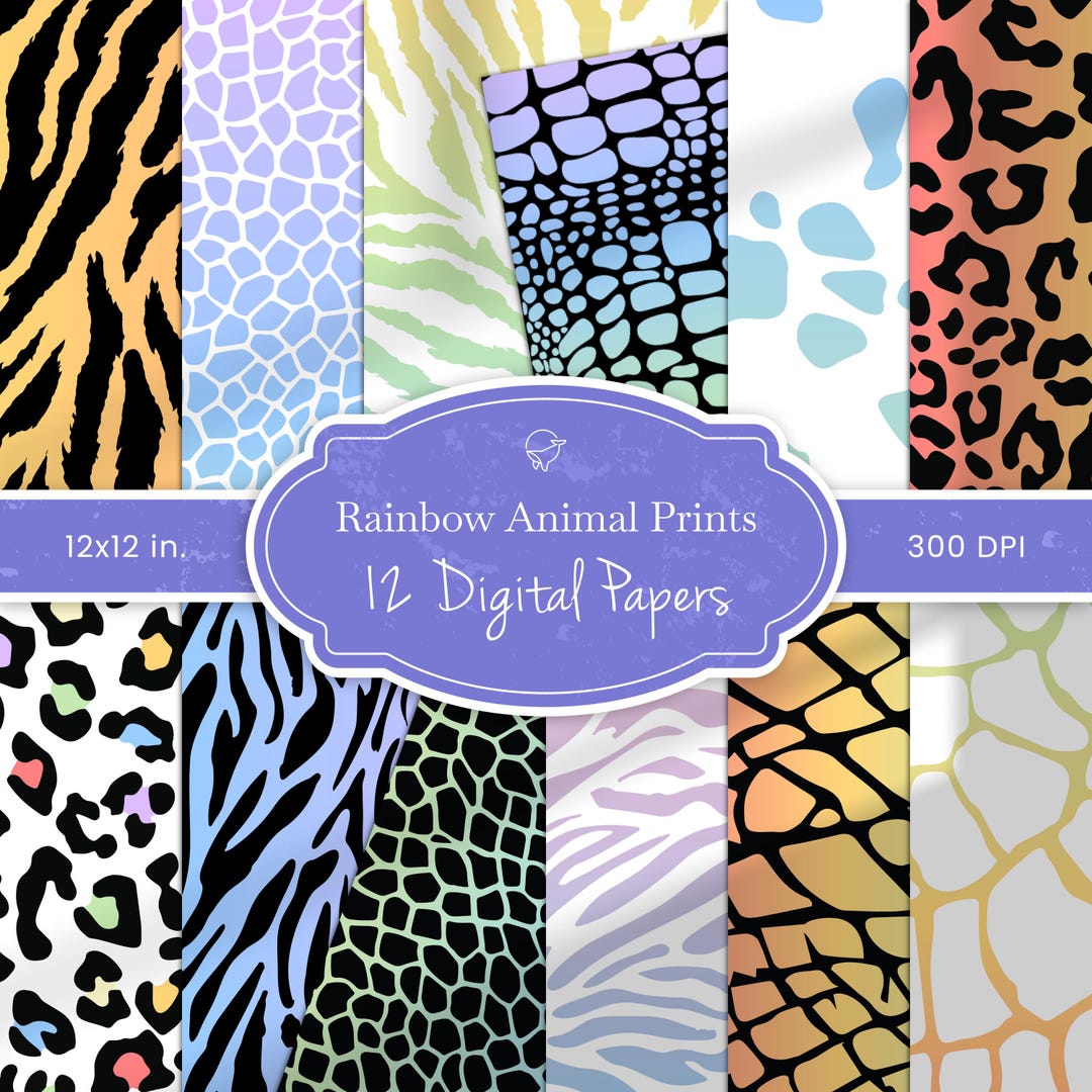 Rainbow Animal Prints Digital Paper | Colorful Scrapbook, Junk Journal ...