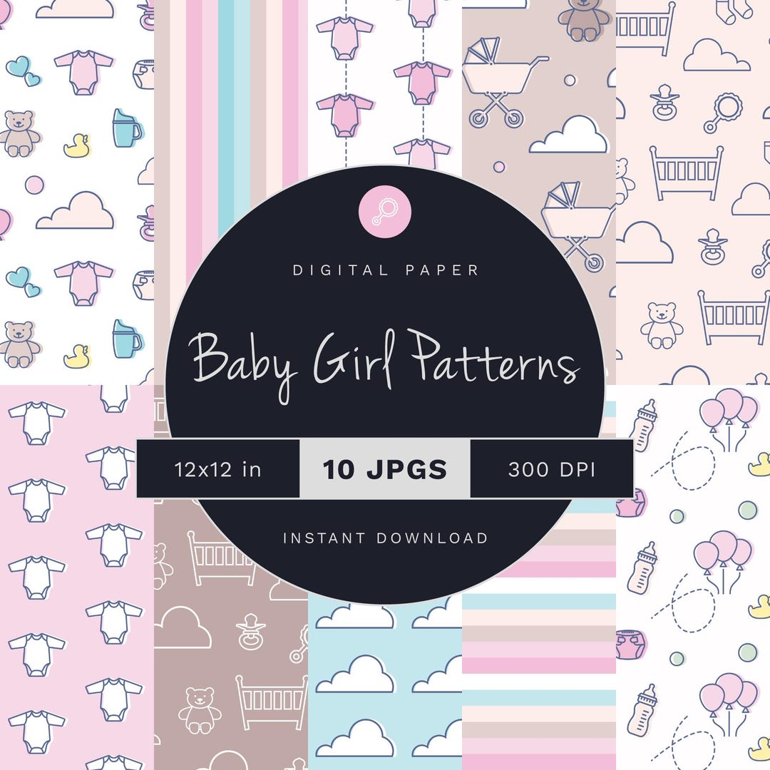Baby Girl Patterns | It's a Girl | Digital Paper Pack | Digital ...