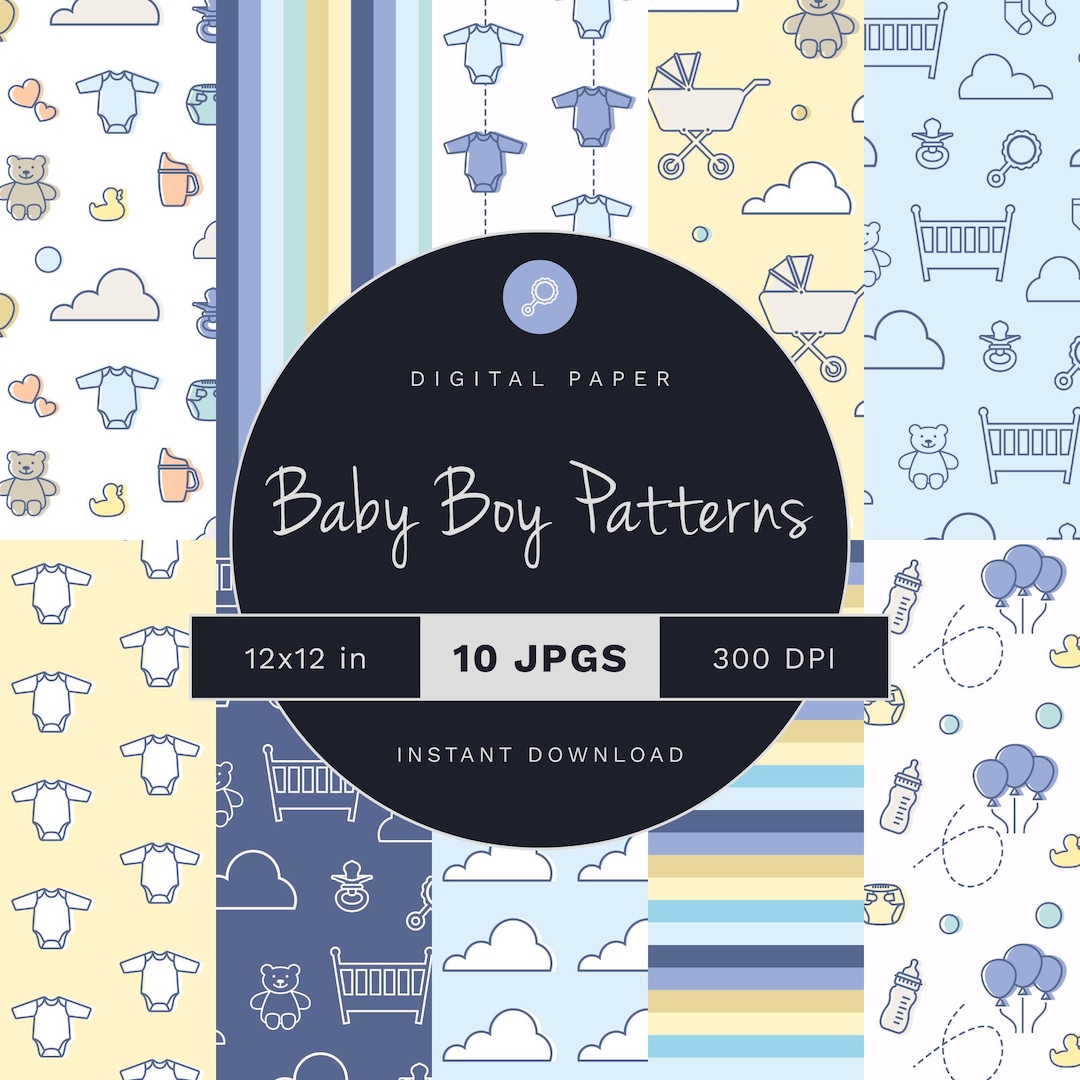 Baby Boy Patterns | It's a Boy | Digital Paper Pack | Digital ...