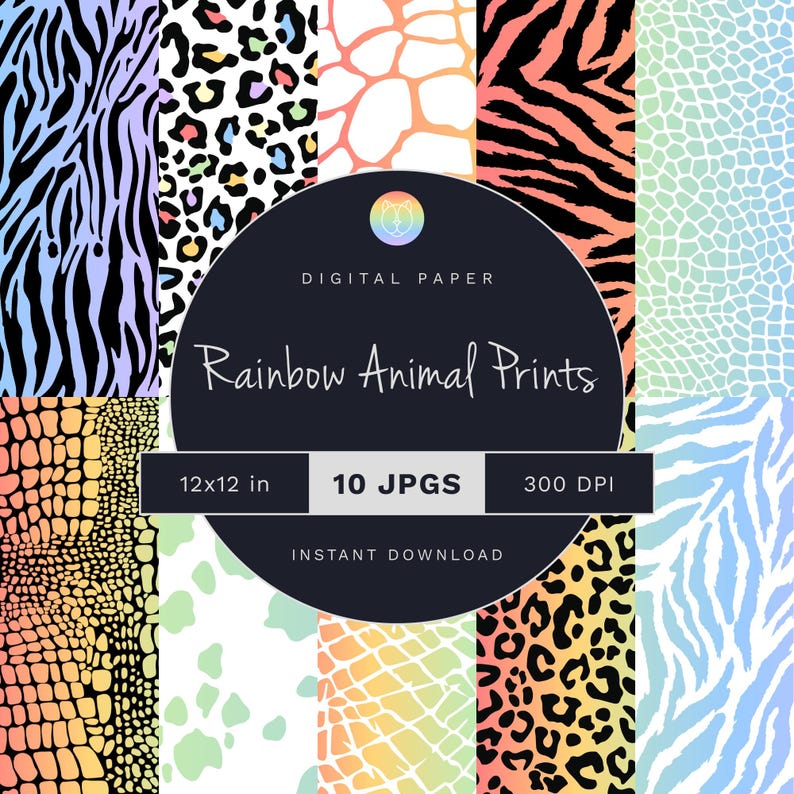 Rainbow Animal Prints | Animal Skin | Digital Paper Pack | Digital ...