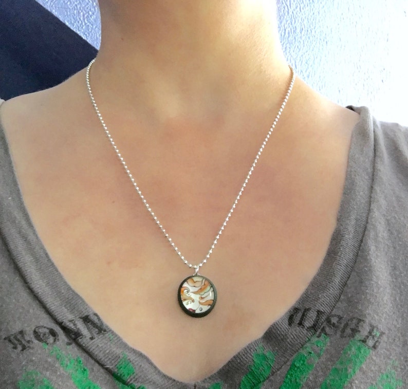 Red Floral Calico Pendant Necklace, Polymer Clay and Glass Mini Pendant ...