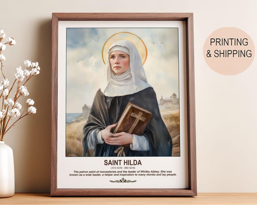St. Hilda of Whitby Portrait | Catholic Wall Art | Christian Baptism ...