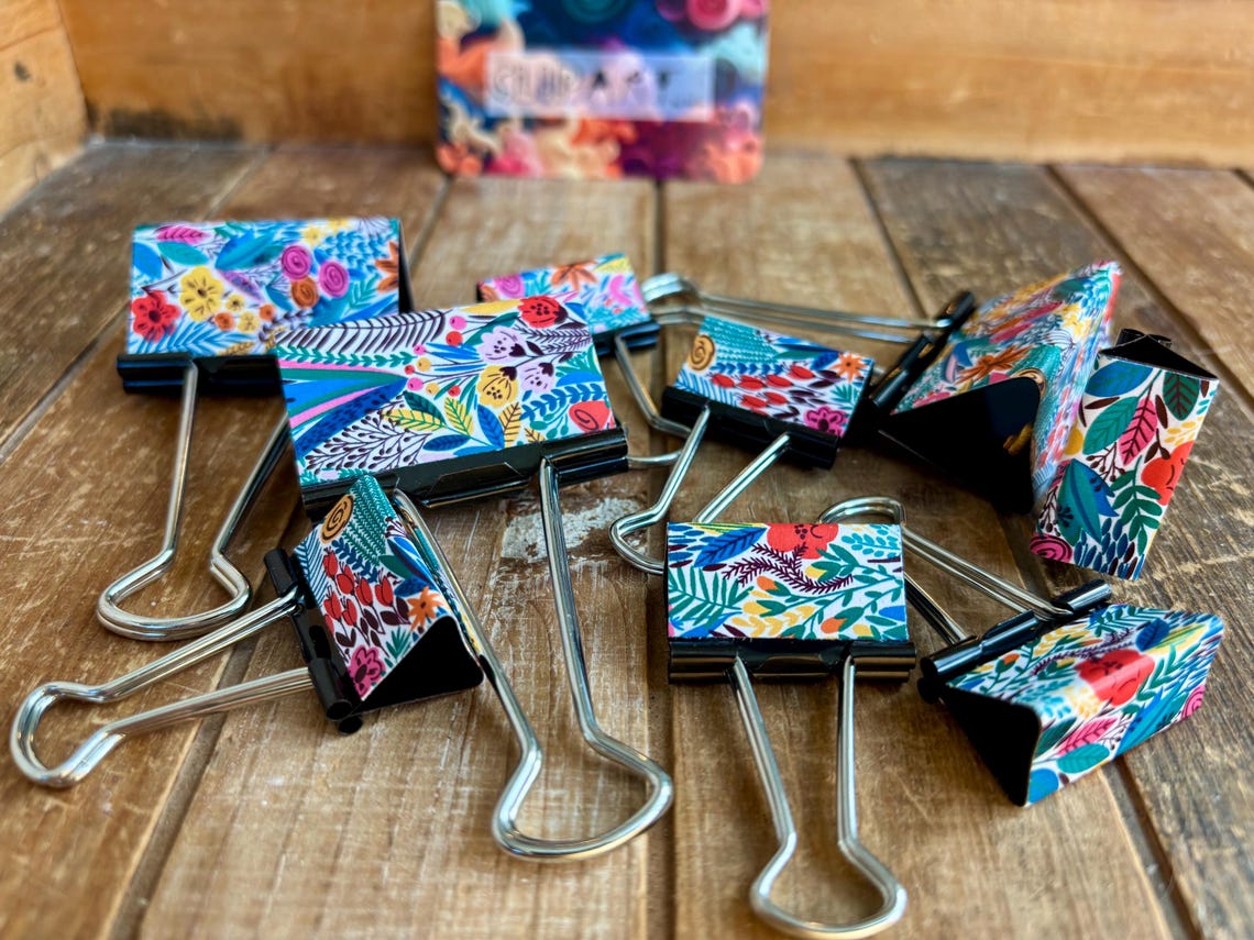 Binder Clip - Chaotic Floral | Flowers | Garden | Office Supply ...