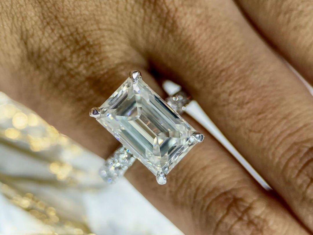 10CT Emerald Cut Big Engagement Ring Engagement Ring Large Moissanite ...