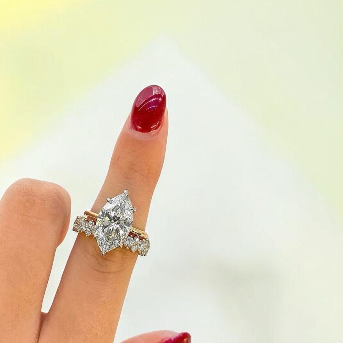 Marquise Cut Unique Engagement Ring Set 4ct Solid Gold Marquise ...