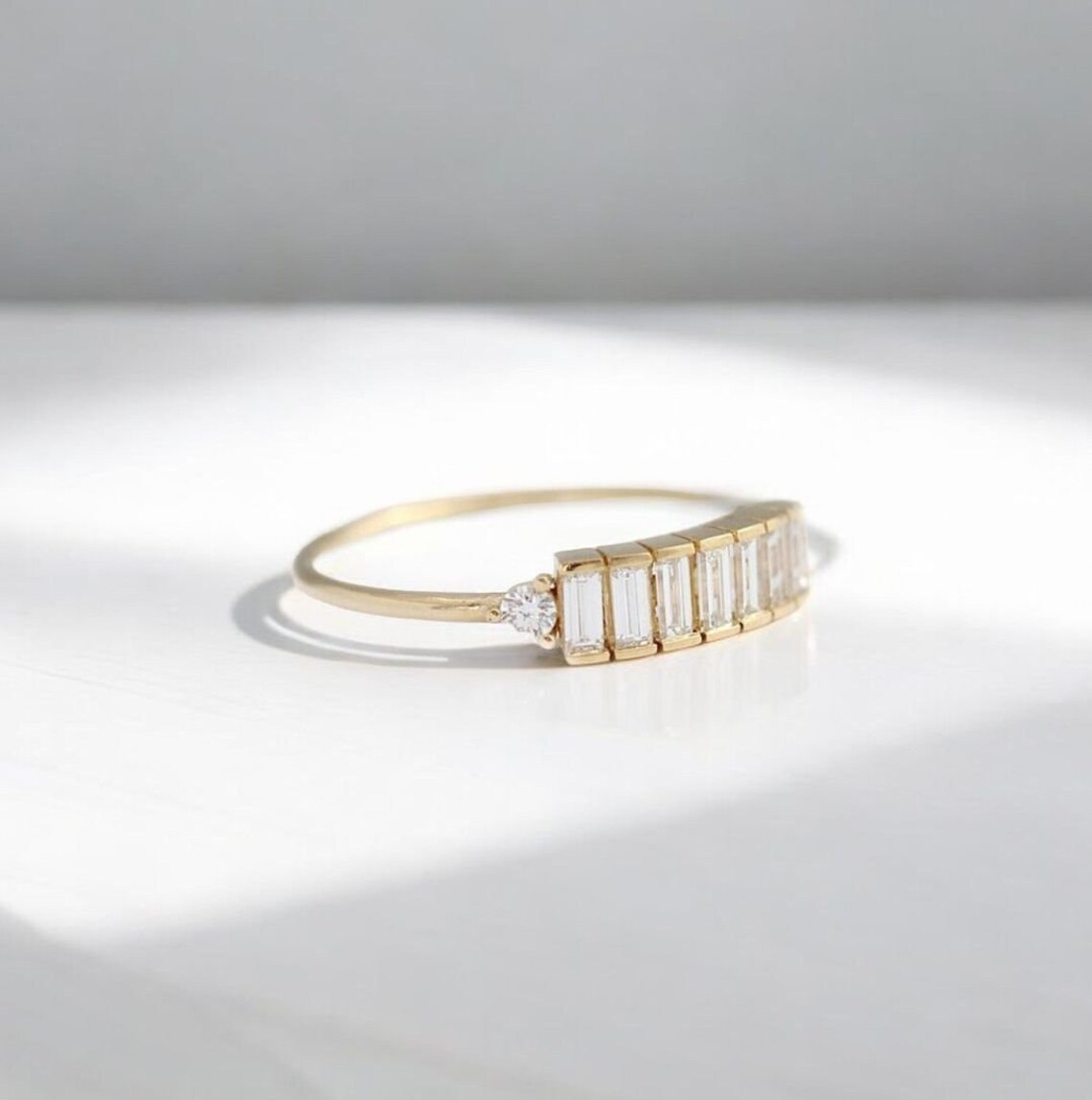 Seven Baguette Cut Moissanite Wedding Band, Minimalist Engagement Band ...