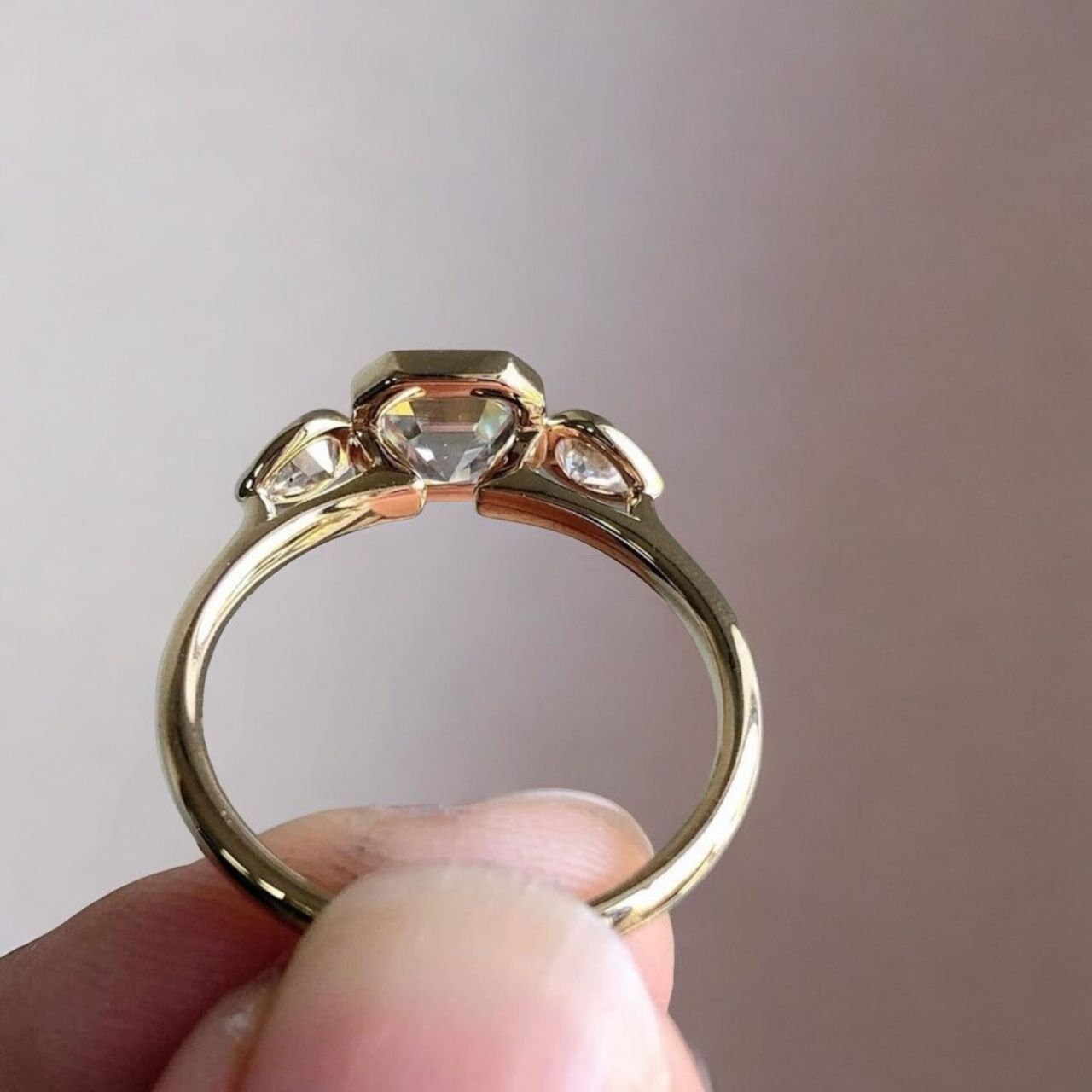 2CT Full Bezel Set Three Stone Anniversary Ring, Asscher Cut Colorless ...